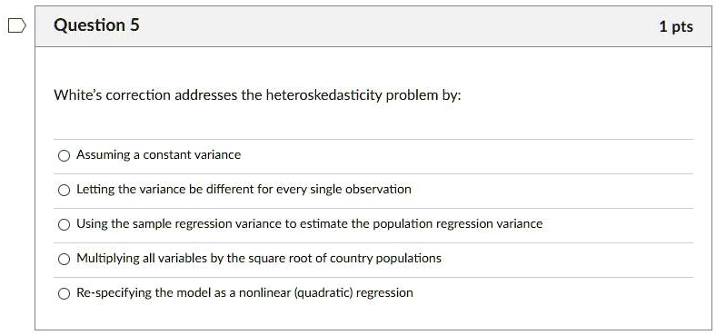 SOLVED: Question 5 1 pts White' s correction addresses the ...