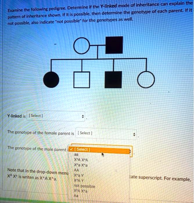 SOLVED: The Y-linked mode of inheritance can explain the following pedigree: Determine the ...