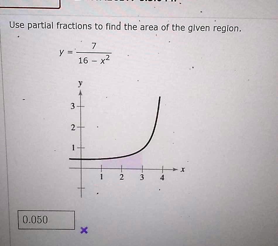 SOLVED: Use partial fractions to find the area of the given region. Y ...