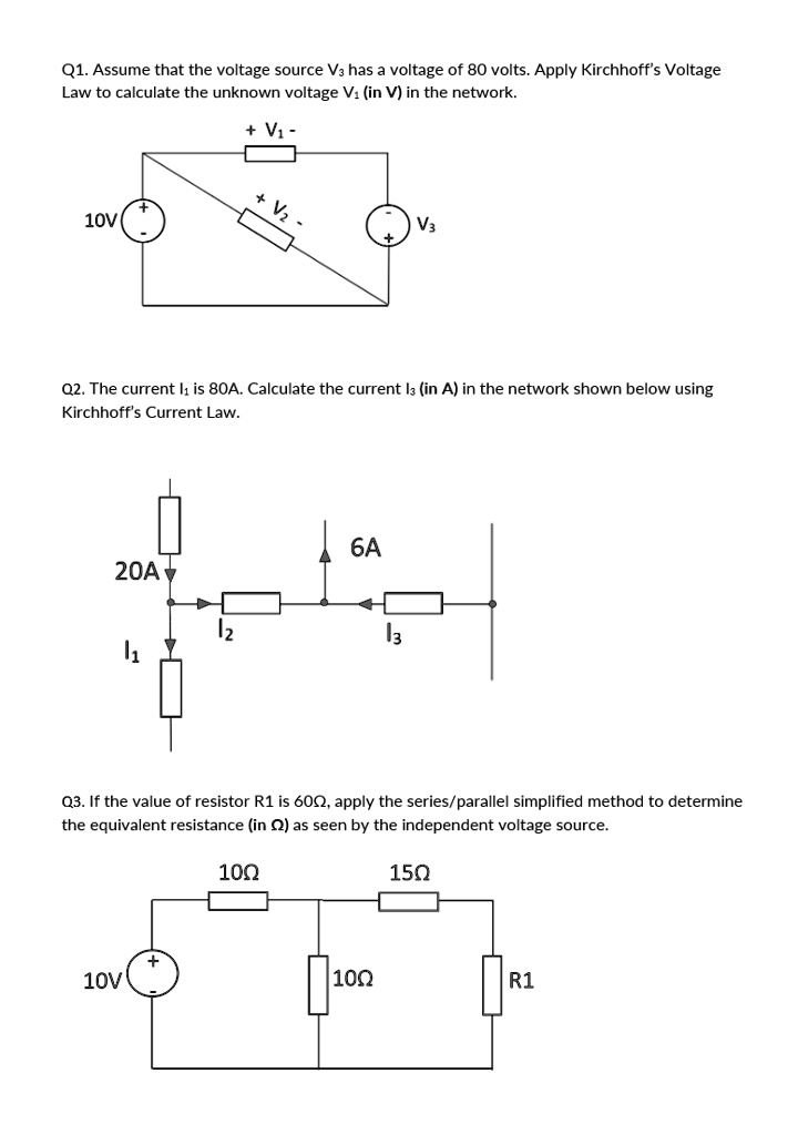 SOLVED: Q1. Assume that the voltage source V has a voltage of 80 volts. Apply Kirchhoff's ...