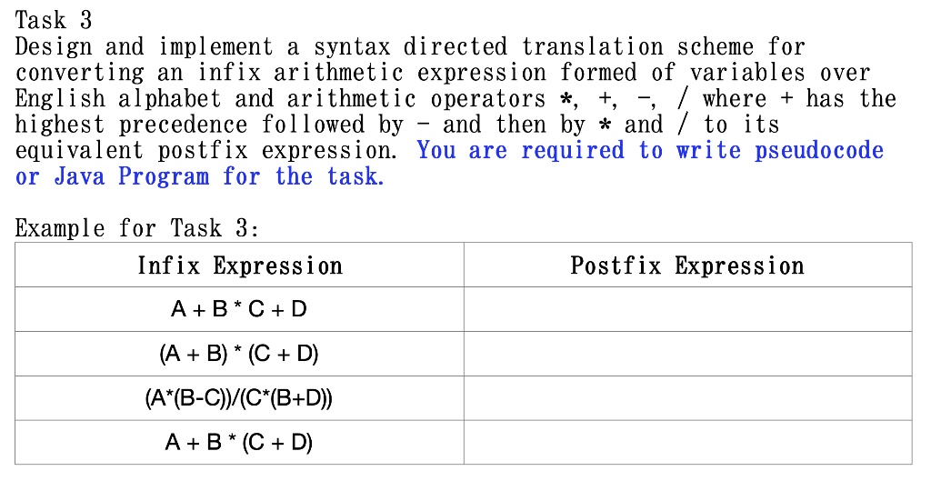 Task 3 Design And Implement A Syntax Directed Translation Scheme For 2938