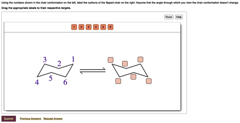 Using the numbers shown in the chair conformation on the left, label ...