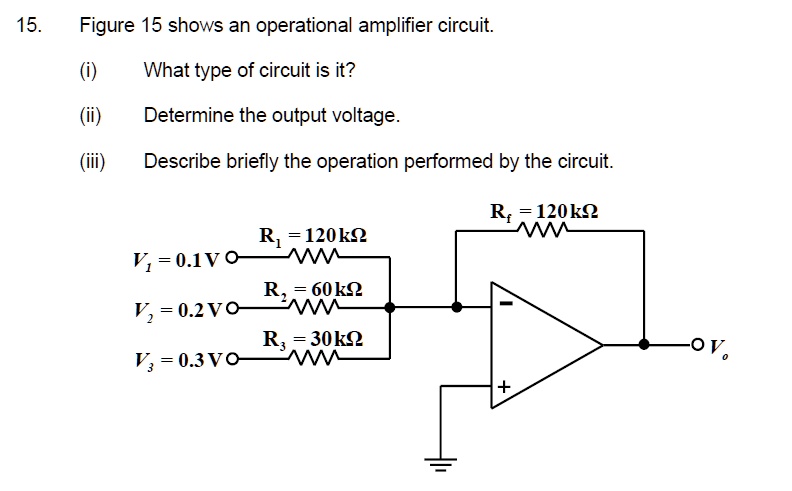 SOLVED: 15. Figure 15 shows an operational amplifier circuit. (i) What type of circuit is it ...