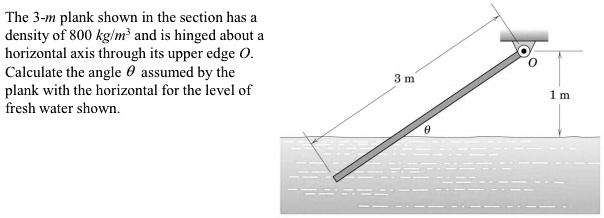 SOLVED: The 3-m plank shown in the section has a density of 800 kg/m3 ...