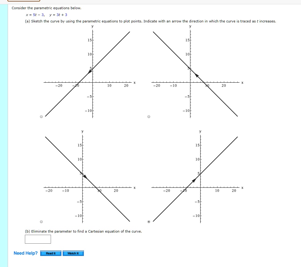 SOLVED: Consider the parametric equations below: 5- - 3t + Sketch the curve bY using the ...