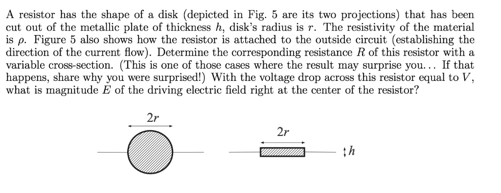 SOLVED: A resistor has the shape of a disk (depicted in Fig. 5 are its ...