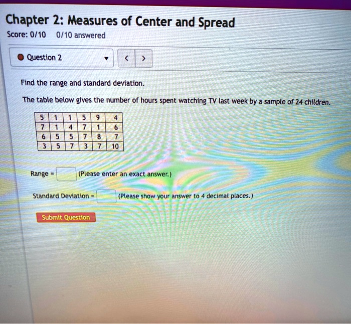 chapter 2 measures of center and spread score 010 010 answered question ...