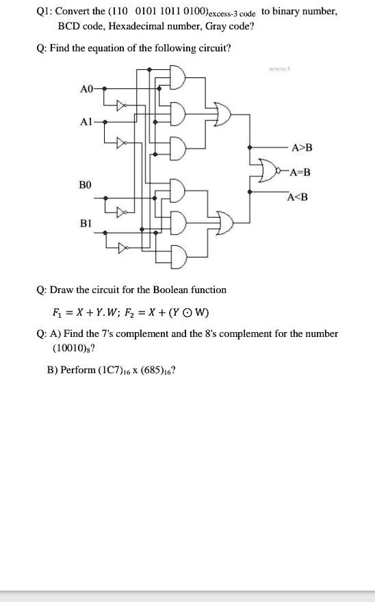 Q1: Convert the (110 0101 1011 0100)excess-3 code to binary number, BCD code, Hexadecimal number ...