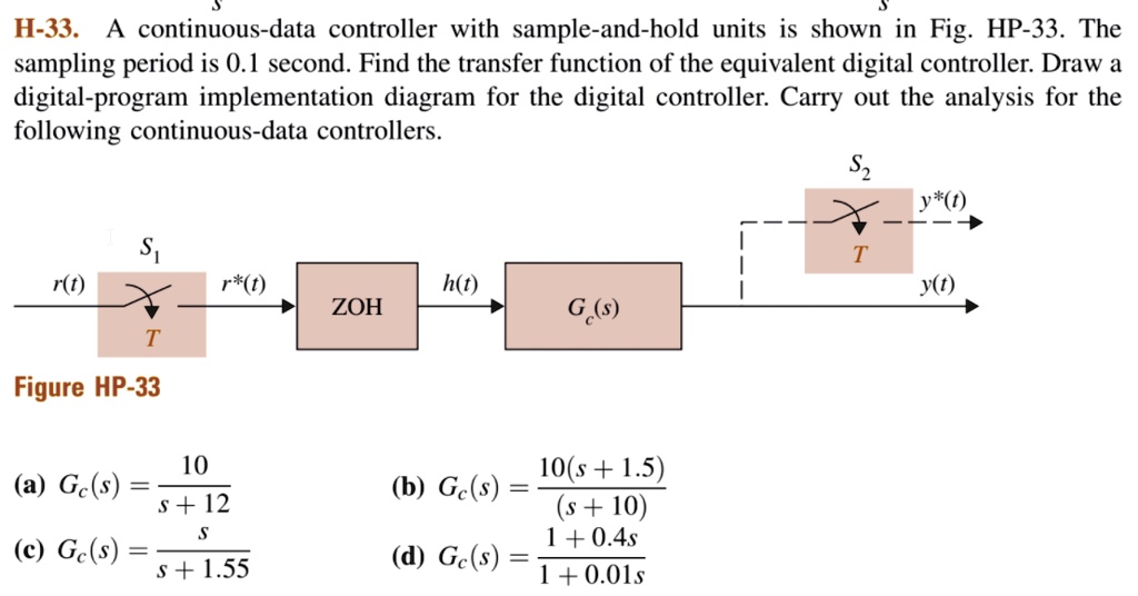 SOLVED: H-33. A continuous-data controller with sample-and-hold units is shown in Fig. HP-33 ...