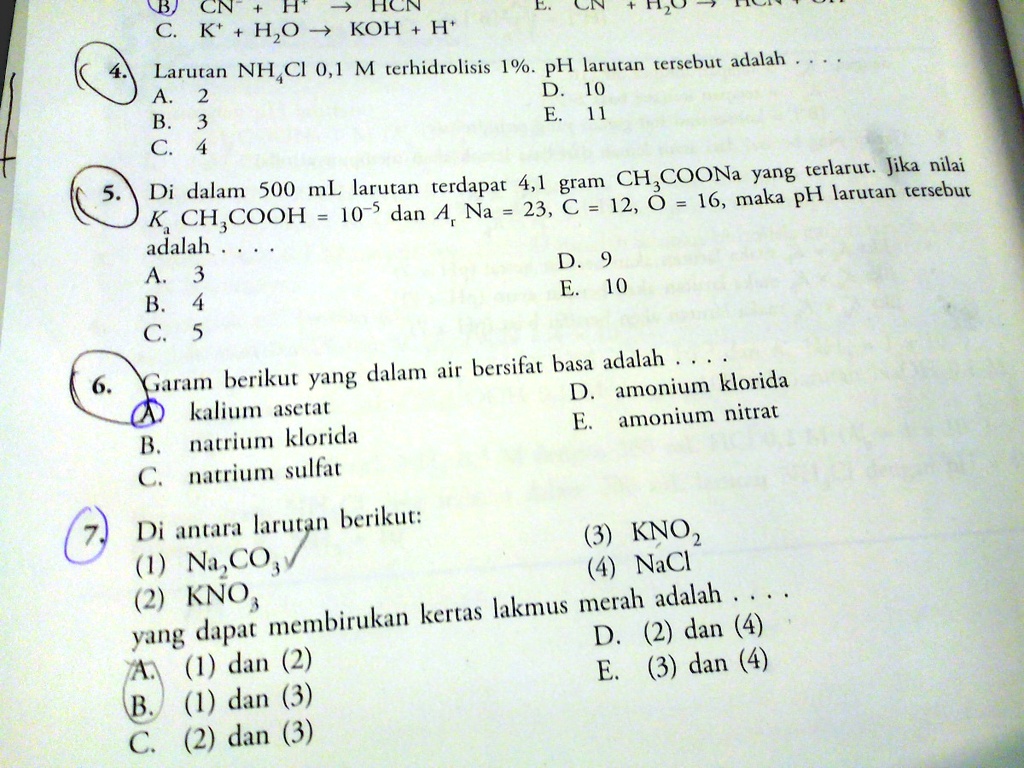 tolong bantu kerja yah cn 1 h hcn cn 7112 2 kt ho koh h larutan nhcl 01 m terhidrolisis ph ...