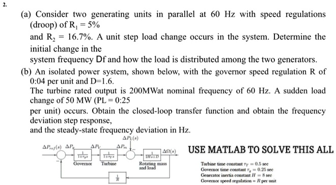 SOLVED: Using MATLAB a) Consider two generating units in parallel at 60 Hz with speed ...