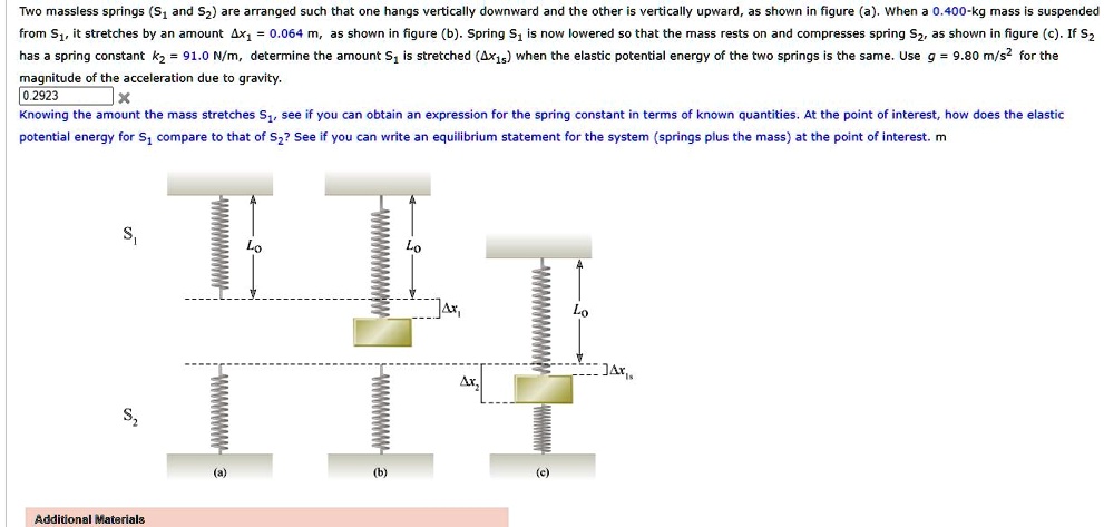 SOLVED:Two massless springs Sz) are arranged such that one hangs ...