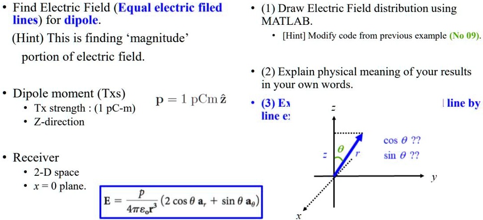 please type up the code in matlab find electric field equal electric ...