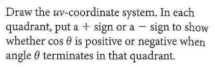 Draw the uv-coordinate system. In each quadrant, put a + sign or a ...