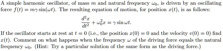 A simple harmonic oscillator, of mass m and natural frequency ω0, is ...