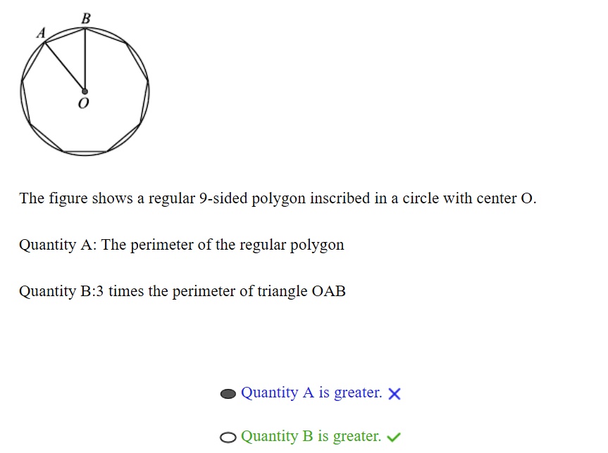 the figure shows a regular 9 sided polygon inscribed in a circle with center 0 quantity a the ...