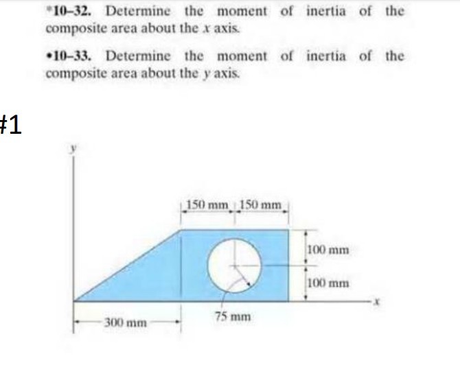 "10-32. Determine the moment of inertia of the composite area about the x axis. -10-33 ...