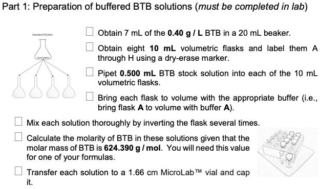 part 1 preparation of buffered btb solutions must be completed in lab obtain ml of the 040 g btb ...