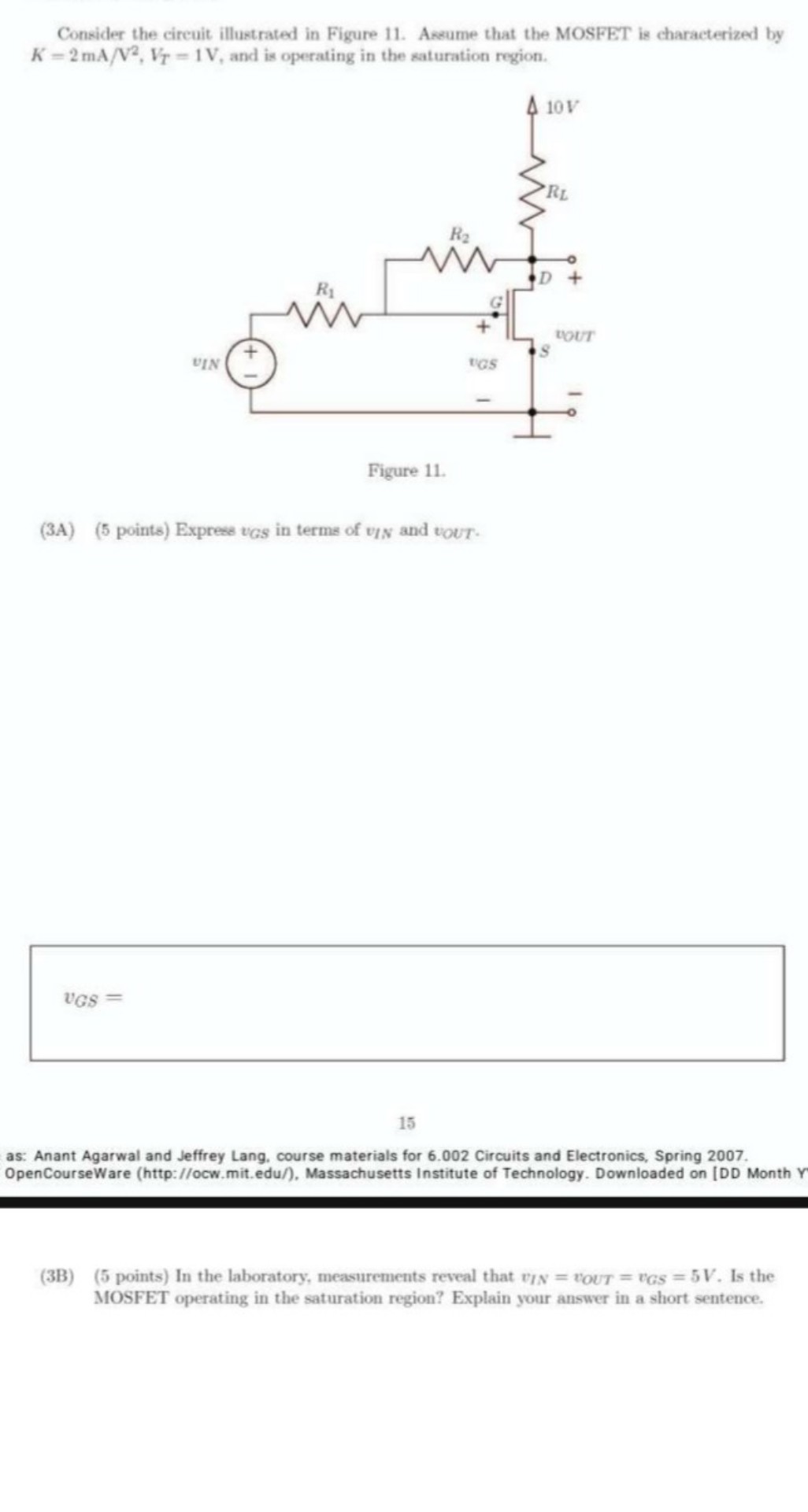 Consider the circuit illustrated in Figure 11. Assume that the MOSFET ...
