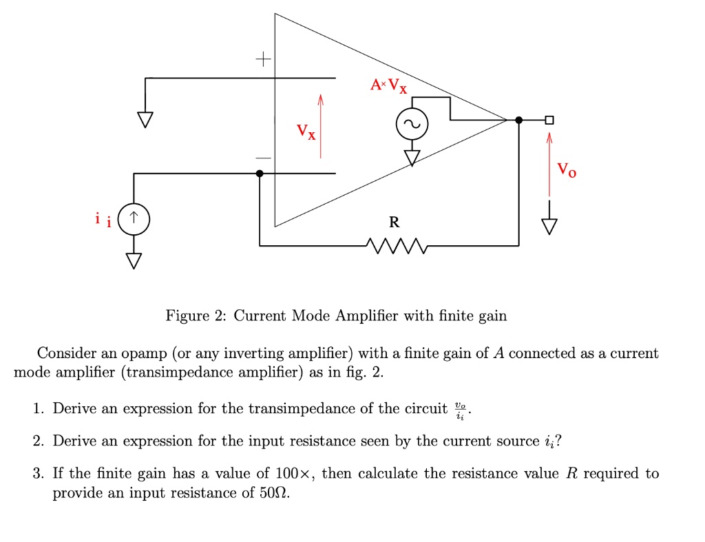 ii? +Vx R Vo Figure 2: Current Mode Amplifier with finite gain Consider ...