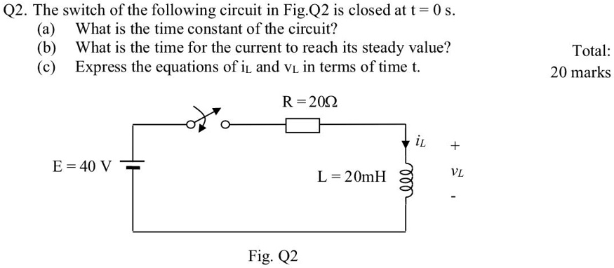 q2 the switch of the following circuit in figq2 is closed at t0 s a what is the time constant of ...