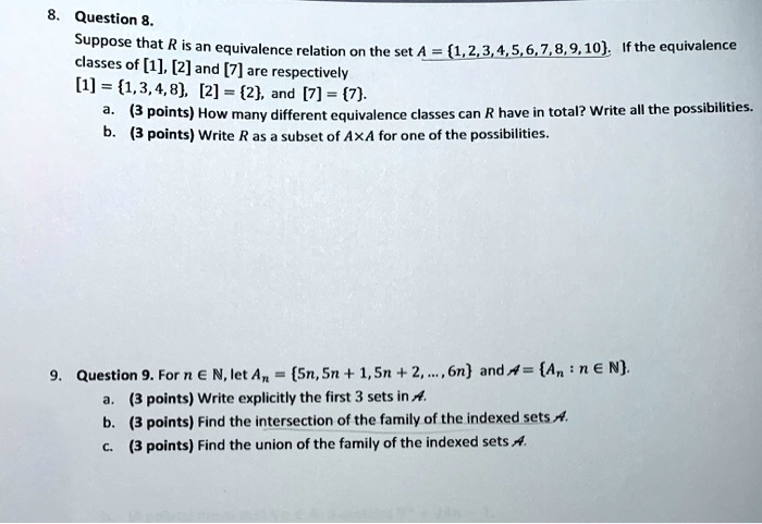 question suppose that is an equivalence relation on the set a 12345628910 if the equivalence ...