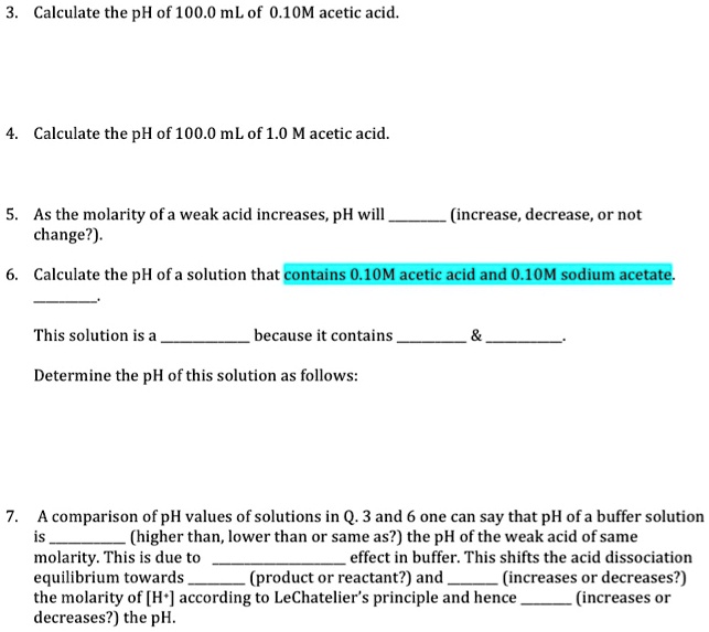SOLVED:Calculate the pH of 100.0 mL of 0.1OM acetic acid. Calculate the pH of 100.0 mL of 1.0 ...