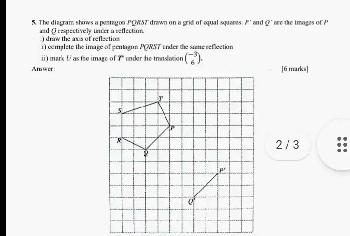 the diagram shows pentagon pqrst drawn on grid of equal squares and q ...