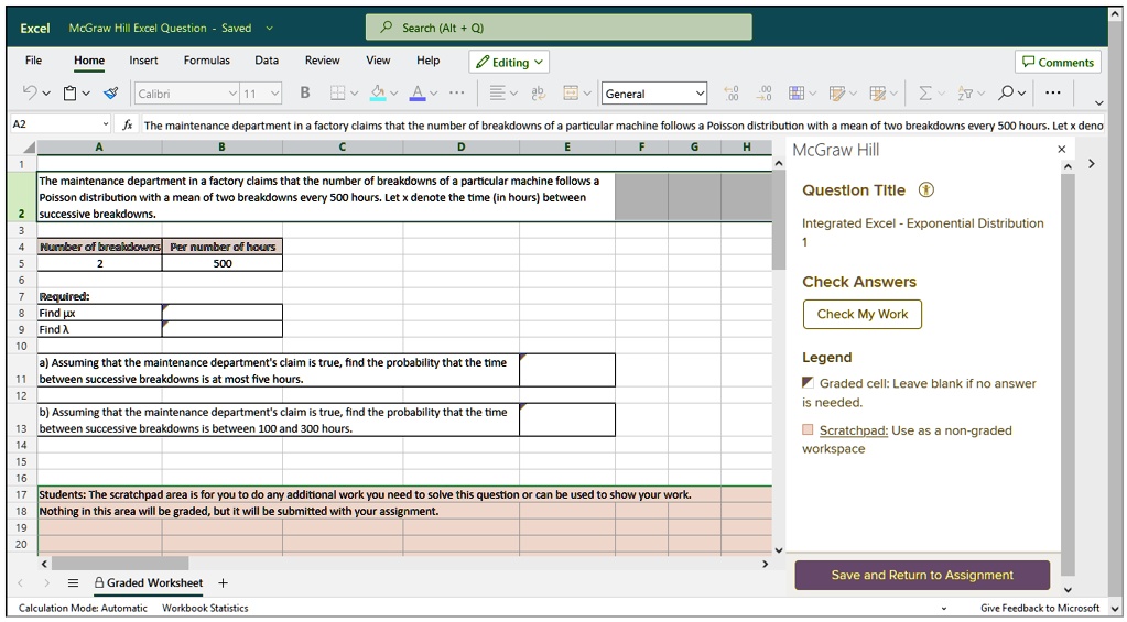 SOLVED: Excel formulas please! The maintenance department in a factory ...