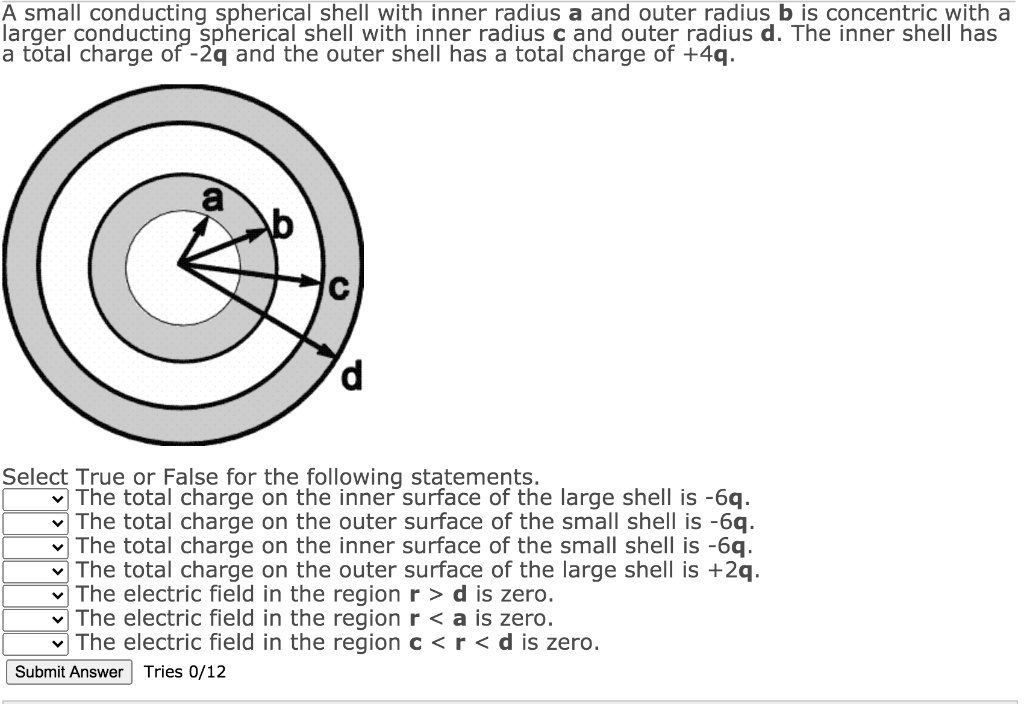 a small conducting shell with inner radius a and outer radius bis concentric with a larger ...