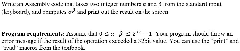Solved Write An Assembly Code That Takes Two Integer Numbers A And B From The Standard Input 