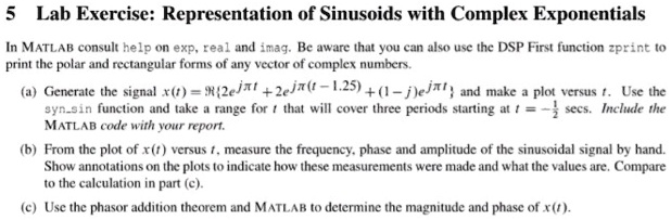 Solved Matlab Lab Exercise Representation Of Sinusoids With Complex Exponentials In Matlab