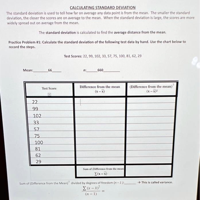 SOLVED: CALCULATING STANDARD DEVIATION The standard deviation is used ...