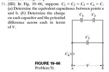 In Fig. 19-66, suppose C1 = C2 = C3 = C4 = C. (a) Determine the equivalent capacitance between ...