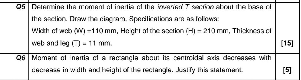 SOLVED: Q5: Determine the moment of inertia of the inverted T section ...