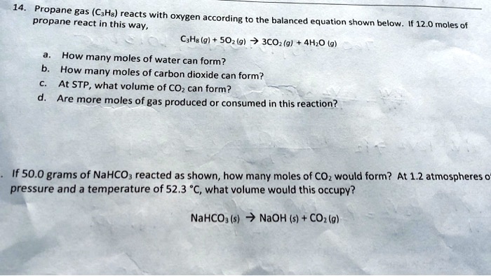 SOLVED: Propane gas (CaHs) reacts with propane react in this way ...