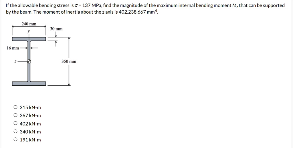 if the allowable bending stress is 137 mpa find the magnitude of the ...