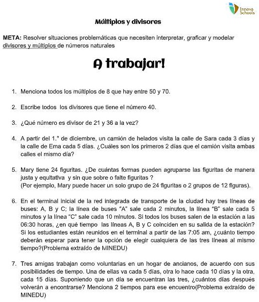 SOLVED: aiudame :,v viva innova :v Icnca Múltiplos divisores META ...