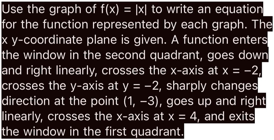 Use the graph of f(x) = |x| to write an equation for the function ...