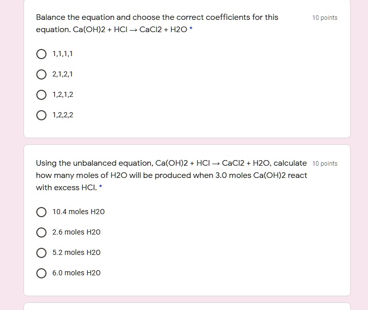 SOLVED: Balance the equation and choose the correct coefficients for ...