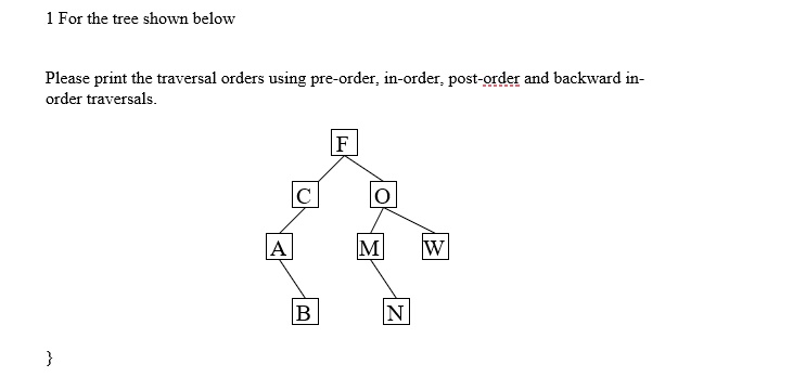 Solved For The Tree Shown Below Please Print The Traversal Orders Using Pre Order In Order
