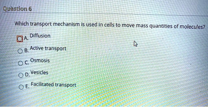 Question 6 Which transport mechanism Is used in cells to move mass ...