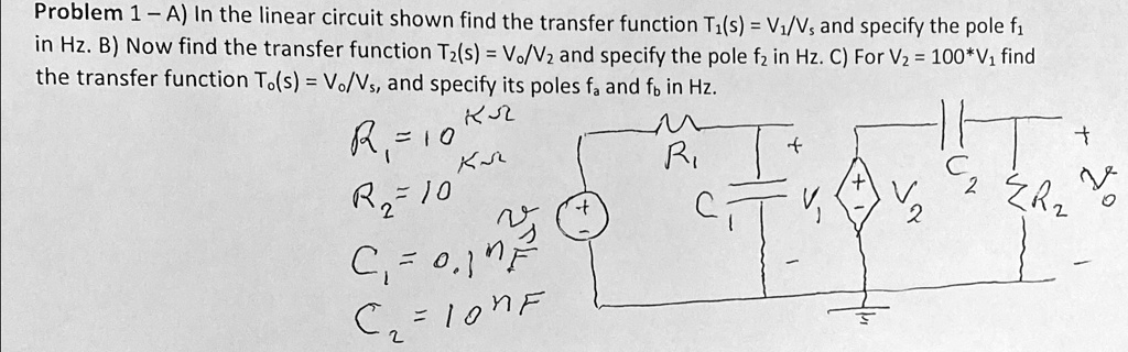 Problem 1 - A) In the linear circuit shown, find the transfer function ...