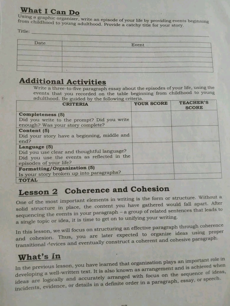 SOLVED: What I Can Do Using a graphic organizer, write an episode of ...