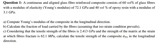 Question 1- A continuous and aligned glass fibre reinforced composite consists of 60 vol% of ...