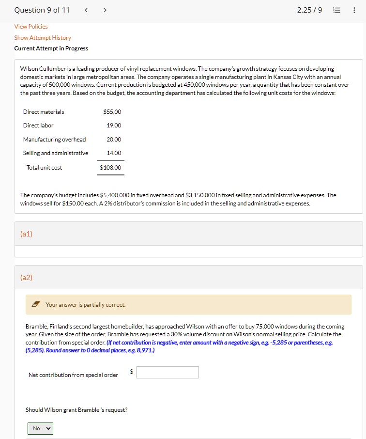 question 9 of 11 225 9 view policies show attempt history current attempt in progress wilson ...