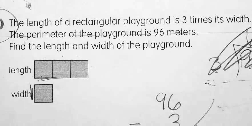 SOLVED: The length of a rectangular playground is 3 times its width: The perimeter of the ...