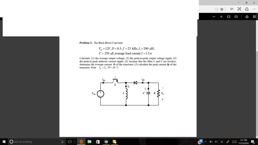 Problem 2 The Buck Boost Converter Vin 12V D 0 3 F 25 KHz L