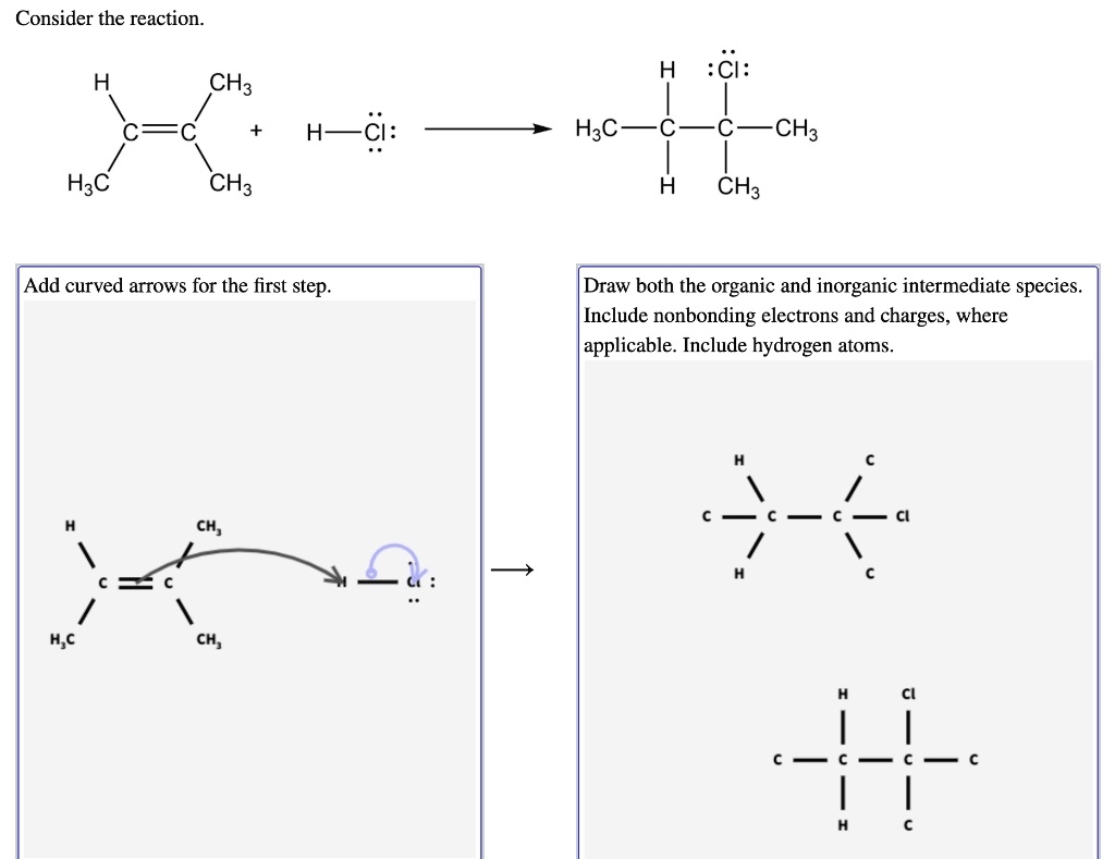 SOLVED: Consider the reaction: Cl CH3 H-Cl: HCl CH3 H3C CH3 Add curved arrows for the first step ...