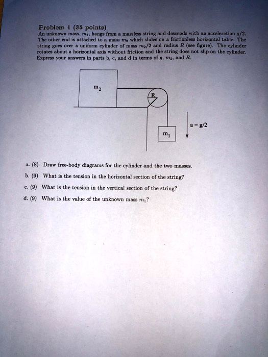 Problem 1 (35 points) An unknown mass, m1, hangs from a massless string ...